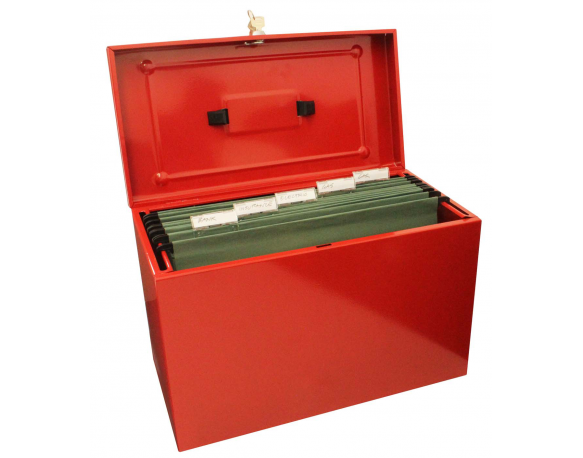 Cathedral Foolscap Portable Metal File Box, Red HORD